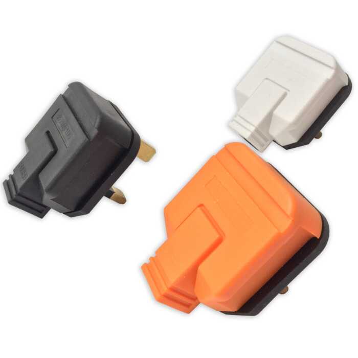 HEAVY DUTY Black, White or Orange UK 3 Pin Plug. 13 amp. HDPT13B-01 ...