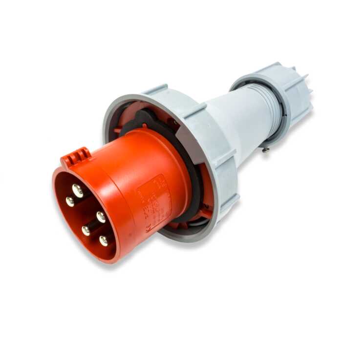 PCE 63A 3P+N+E 400V. 3 Phase. Red Cable Mount Male Plug. IP67 (035-6)