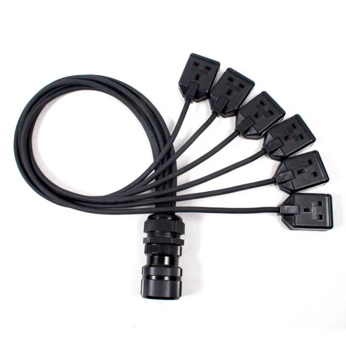 Socapex Style 19 Pole to 13amp UK Socket Breakout Lighting cable. 6 Way
