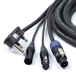 Round Pin Plug To PowerCon, DMX Hybrid Power and Signal Cable.