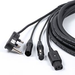 Round Pin Plug to IEC C13, DMX Hybrid Power and Signal Cable.