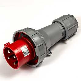 PCE 63A 4 Pin 3P+E 400V. 3 Phase. Red Cable Mount Male Plug. IP67 (034-6)