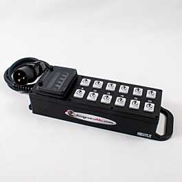 Rubber 'Bounce' Box Mains Distro. 32amp in, 12 x 20amp Powercon out. RCBO